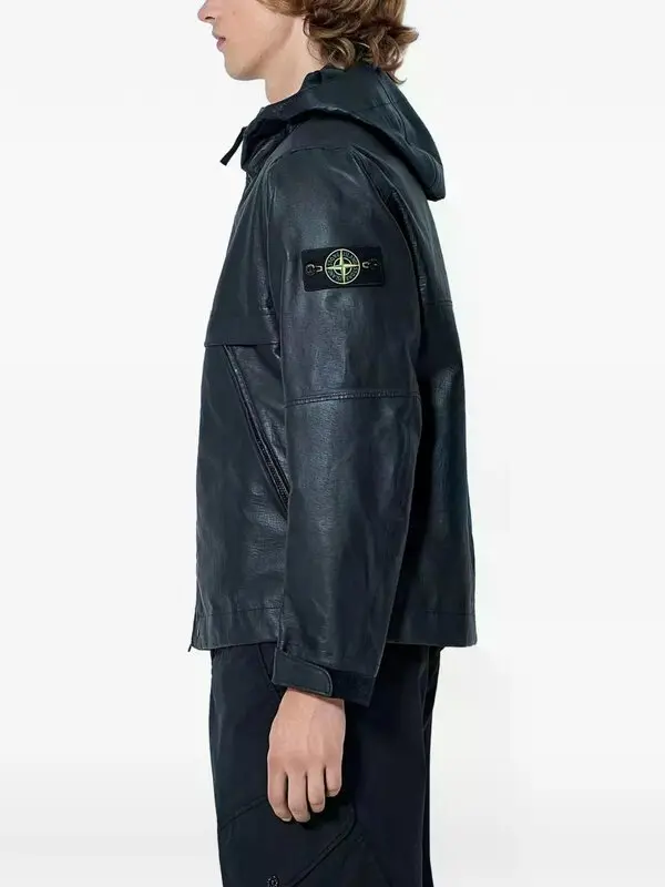 Stone Island Hooded Leather Jacket
