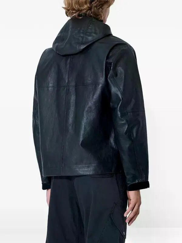 Stone Island Hooded Leather Jacket
