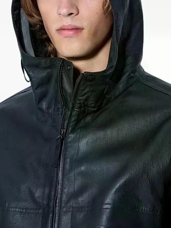 Stone Island Hooded Leather Jacket