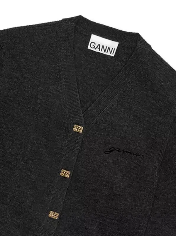 GANNI Logo-embroidered V-neck Cardigan