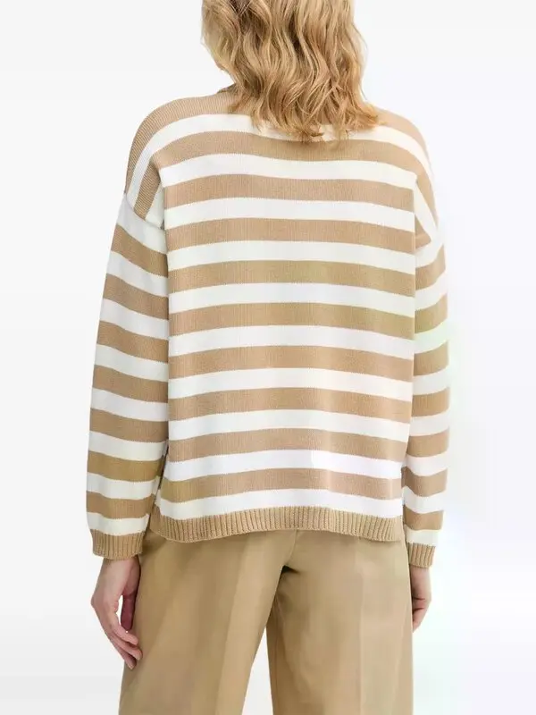 BENETTON Striped Knit Crew Neck Sweater With Side Slits