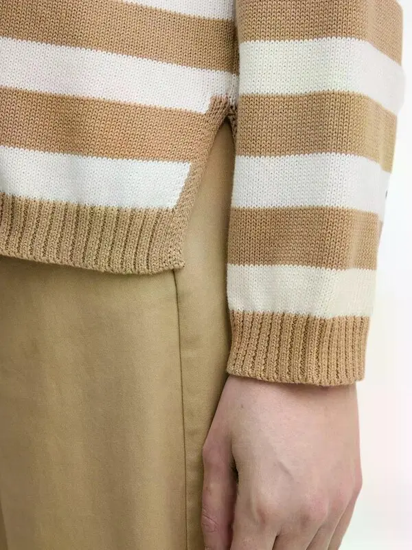 BENETTON Striped Knit Crew Neck Sweater With Side Slits