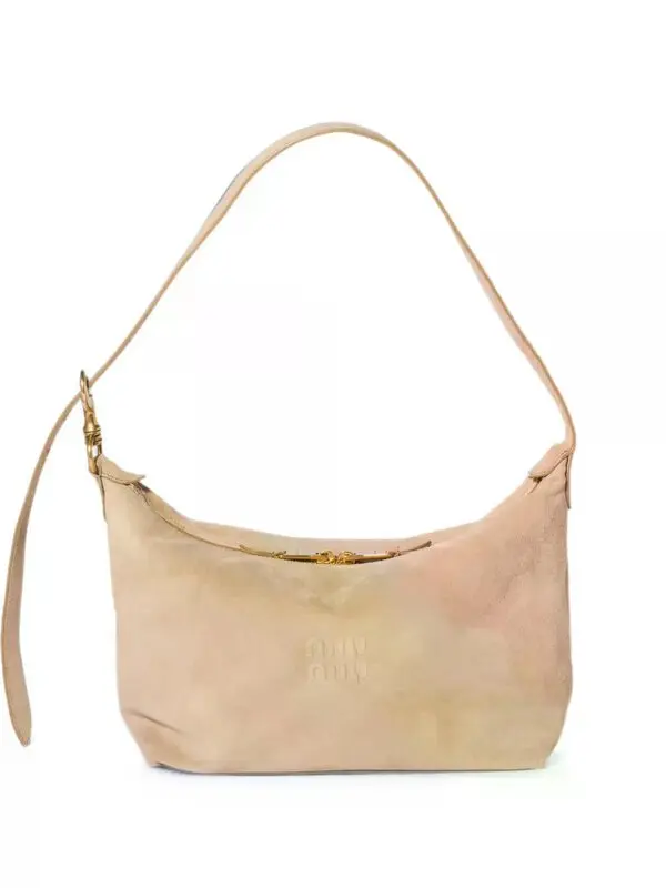 Miu Miu Suede Bag With Gold Tone Hardware - Neutrals