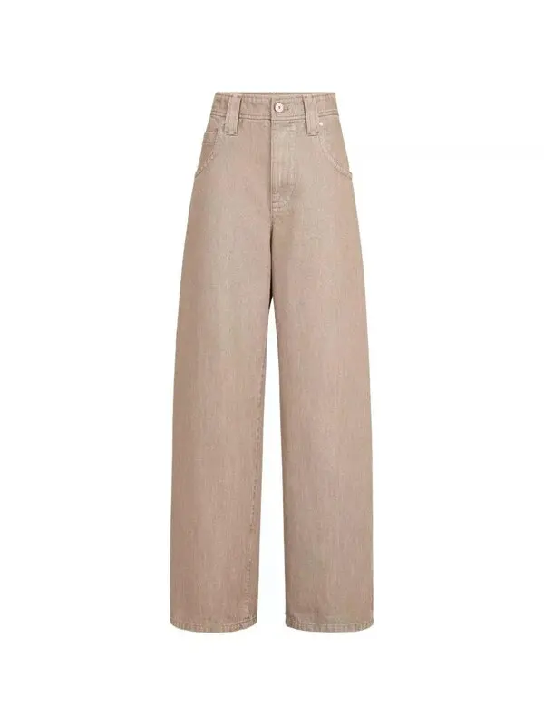 Brunello Cucinelli Beige Lamé-denim Baggy Trousers With Monili - Neutrals