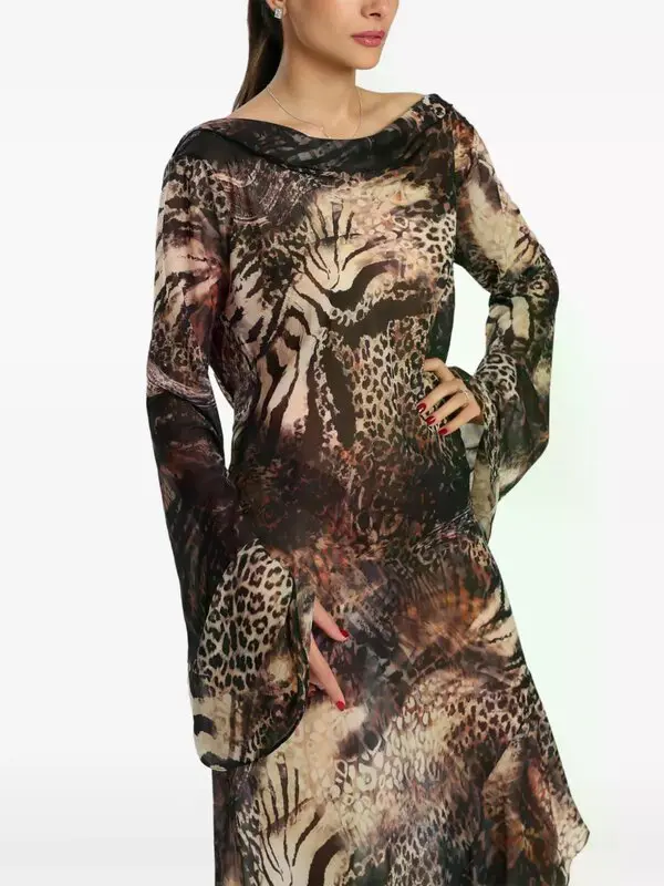 MIAU BY CLARA ROTESCU Animal Print Maxi Dress - Brown