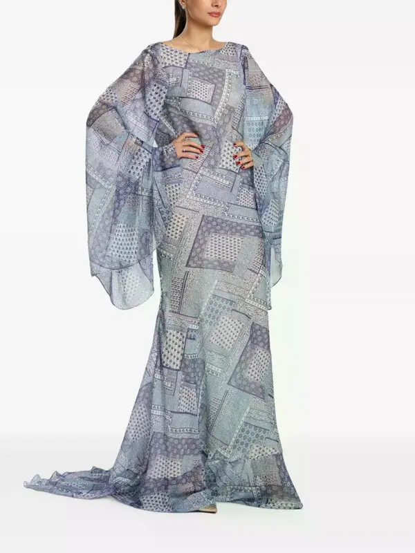 MIAU BY CLARA ROTESCU Patchwork Print Open-back Maxi Dress - Blue