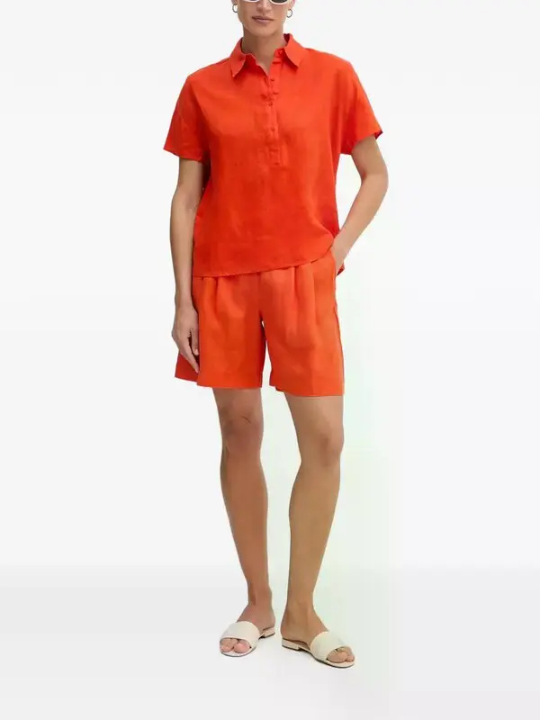 BENETTON Short Sleeve Linen Shirt - Orange
