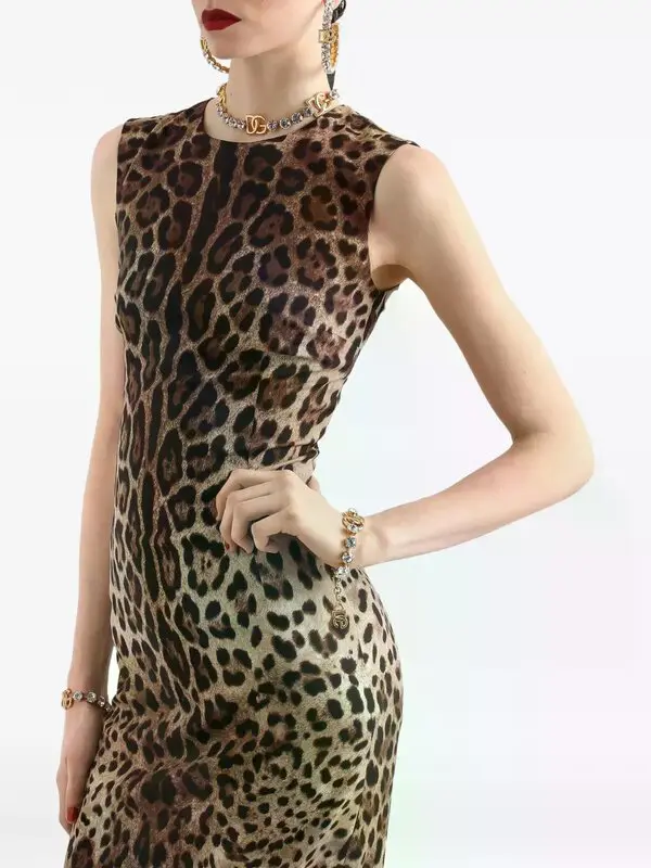 Dolce & Gabbana Leo-print Charmeuse Crewneck Dress