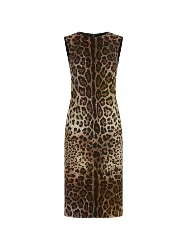 Dolce & Gabbana Leo-print Charmeuse Crewneck Dress