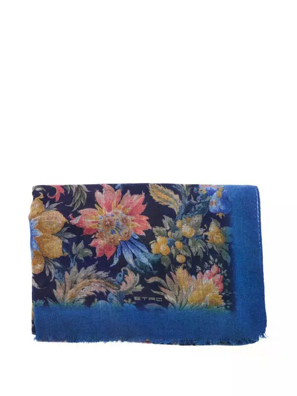 Etro Cashmere Floral-print Scarf - Blue