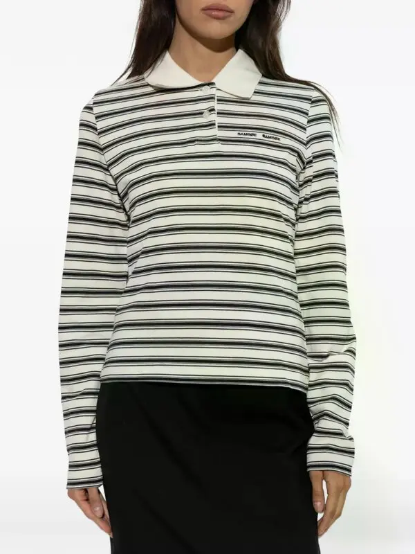 SAMSOE SAMSOE Striped Long-sleeve Polo Shirt - Neutrals