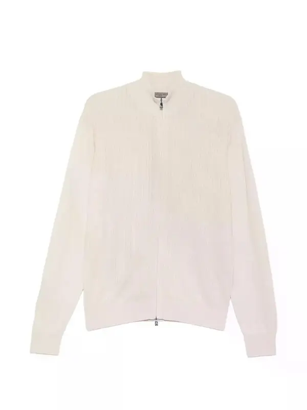 Corneliani Ribbed-knit Zip-fastening Cardigan - Neutrals