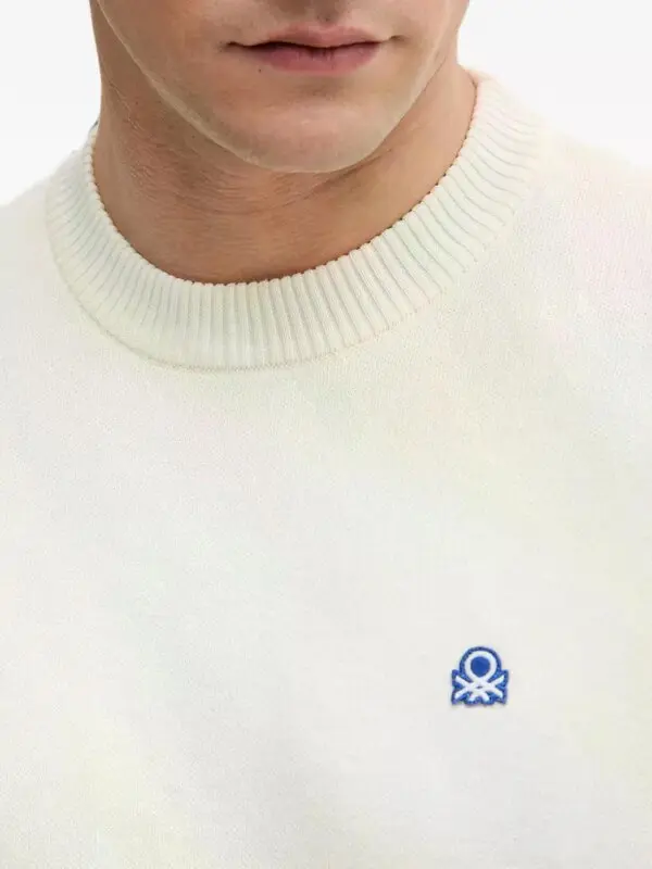 BENETTON Logo-embroidered Crew Neck Sweater - Neutrals