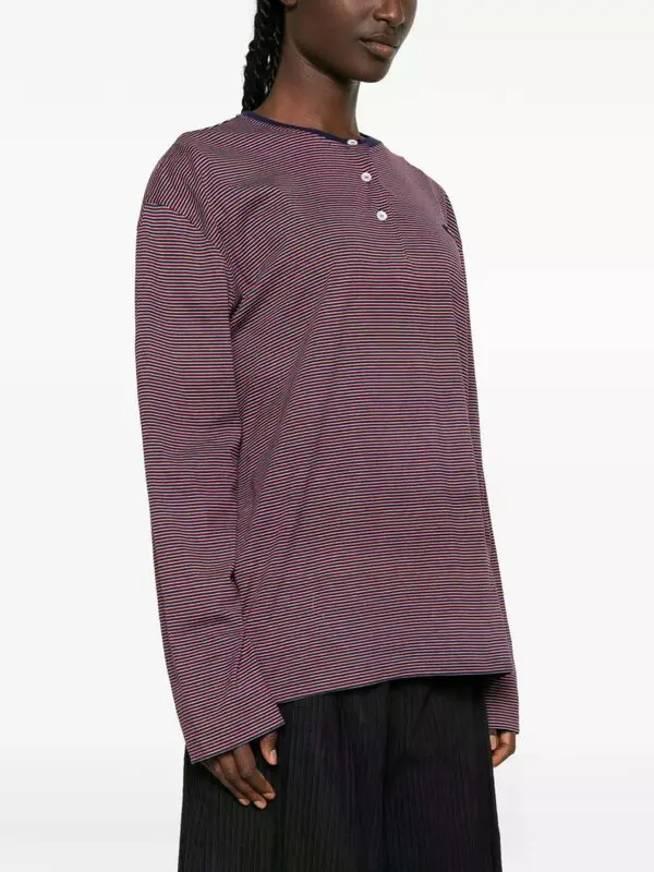 Miu Miu Striped Long Sleeve Henley Top - Red