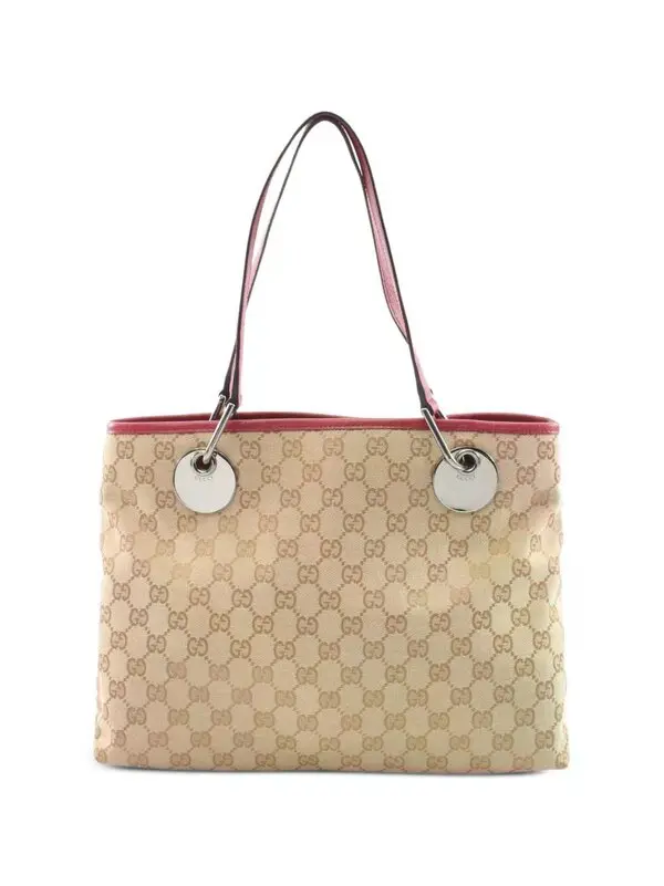 Gucci Gg Canvas Tote Bag With Leather Trim - Neutrals