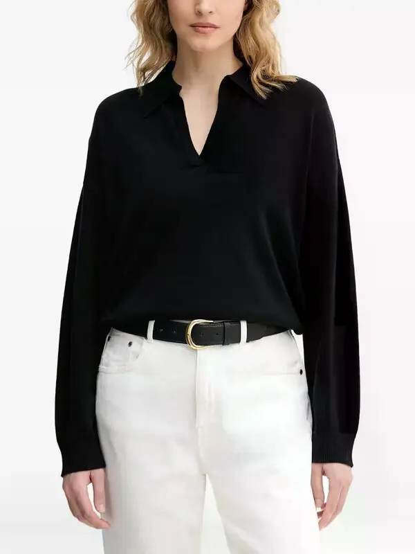BENETTON Polo Collar Drop Shoulder Sweater - Black