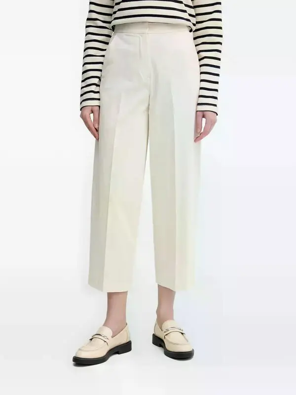 BENETTON Cream White Cropped Wide-leg Trousers - Neutrals