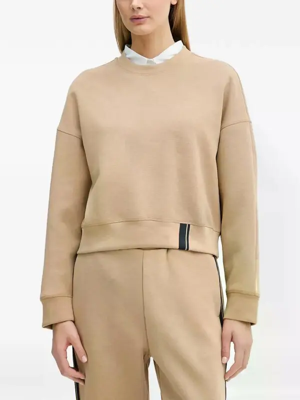 BENETTON Crew Neck Sweatshirt With Embroidered Logo - Neutrals