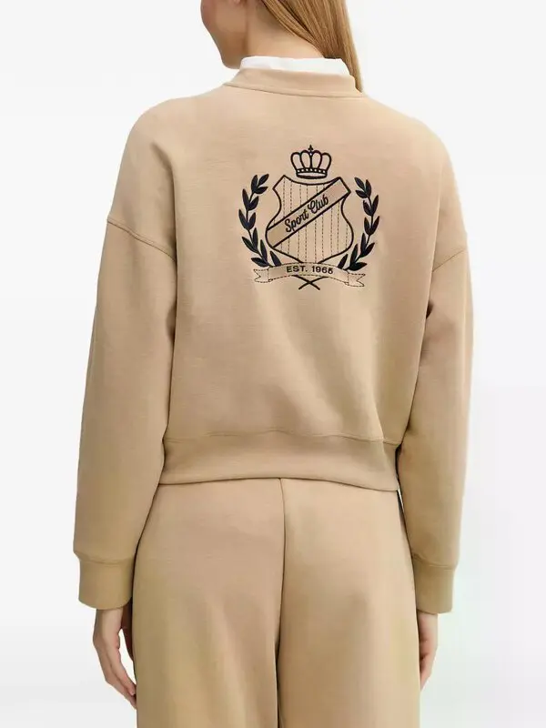 BENETTON Crew Neck Sweatshirt With Embroidered Logo - Neutrals