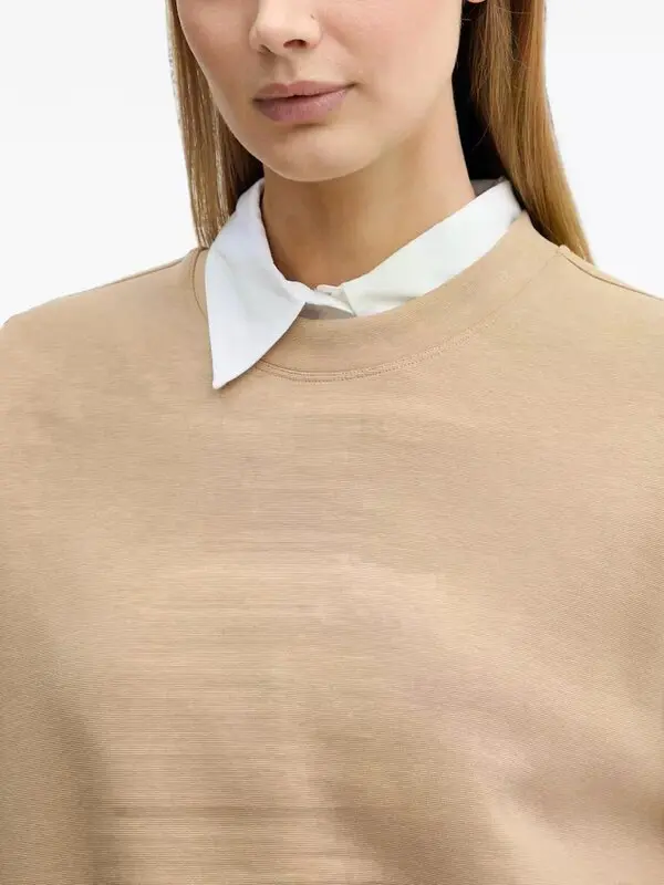 BENETTON Crew Neck Sweatshirt With Embroidered Logo - Neutrals
