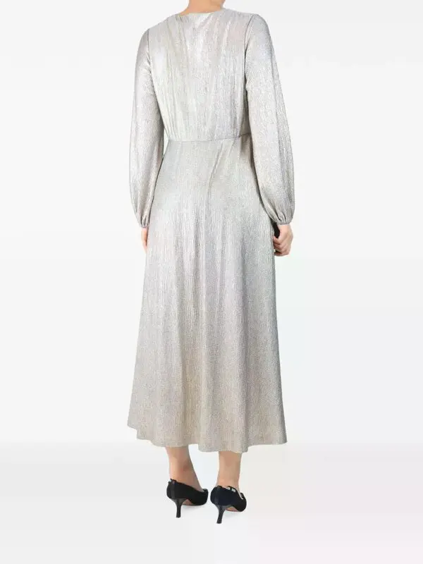 WYse Crinkle Metallic V-neck Long Sleeve Dress