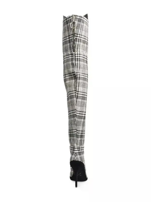 Off-White Knee-high Tartan Pattern Stiletto Boots