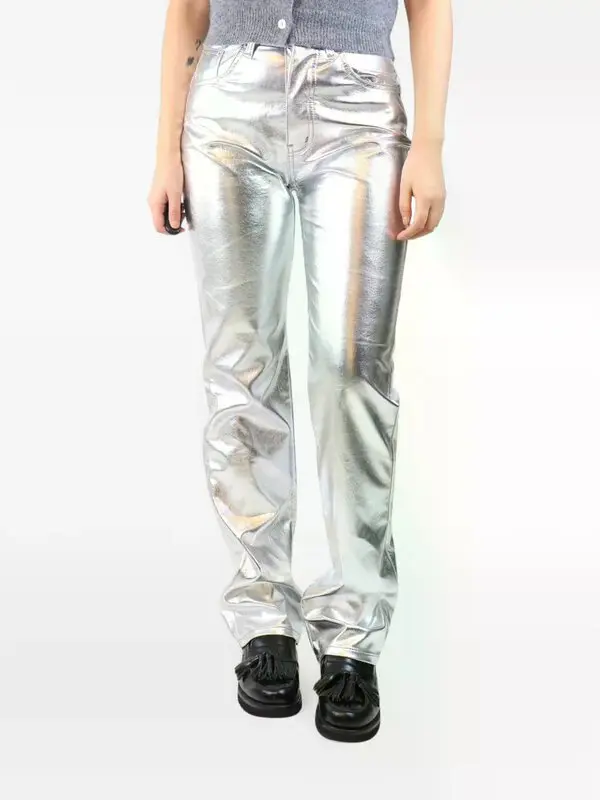 PAPER MOON Metallic-effect Straight Leg Trousers - Silver