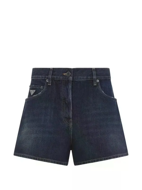 Prada Logo Plaque Denim Shorts