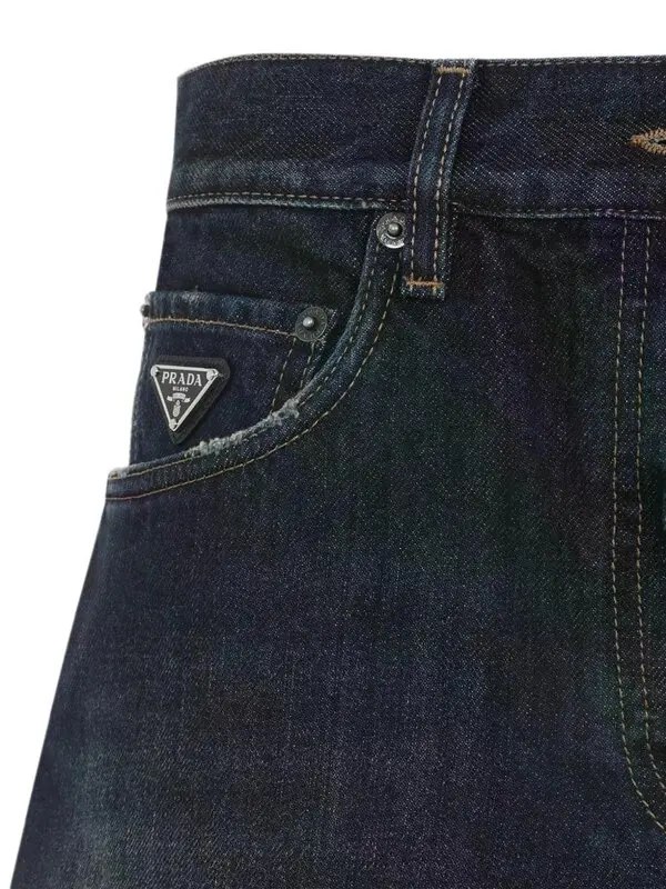 Prada Logo Plaque Denim Shorts