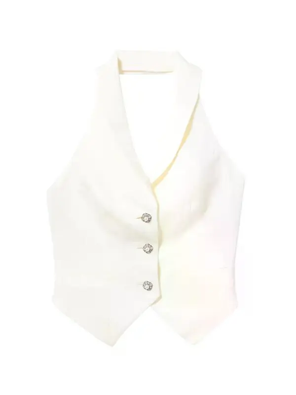 SELF-PORTRAIT Crystal-embellished Halterneck Top - Neutrals