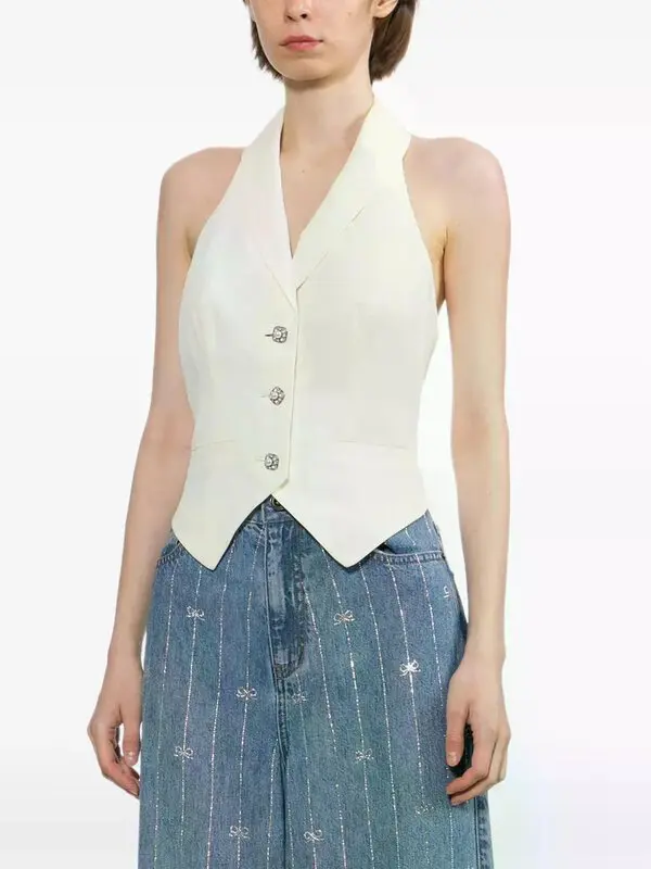SELF-PORTRAIT Crystal-embellished Halterneck Top