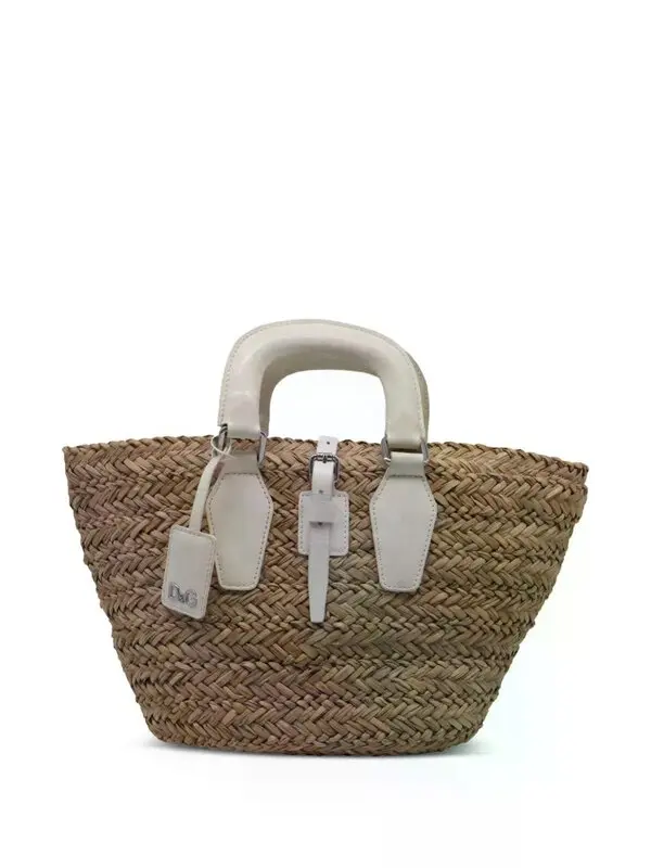 Dolce & Gabbana Woven Raffia Drawstring Basket Tote Bag - Neutrals