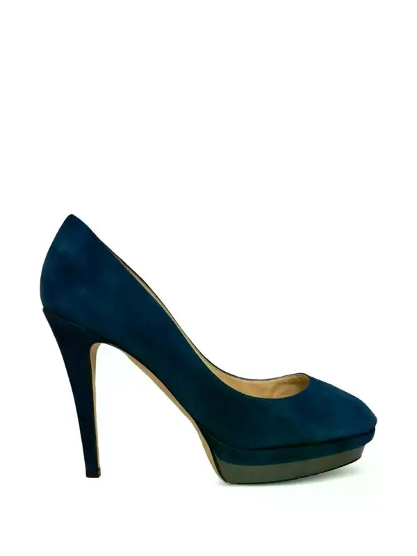 JIMMY CHOO Suede Almond Toe Platform Stiletto Pumps - Blue