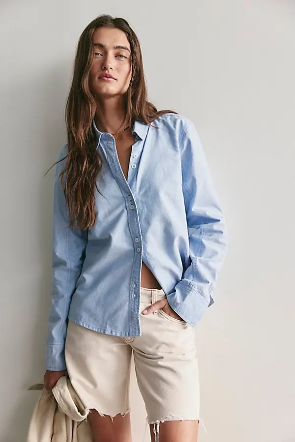 We The Free Benny Slim Oxford Button-down Shirt - Blue Combo