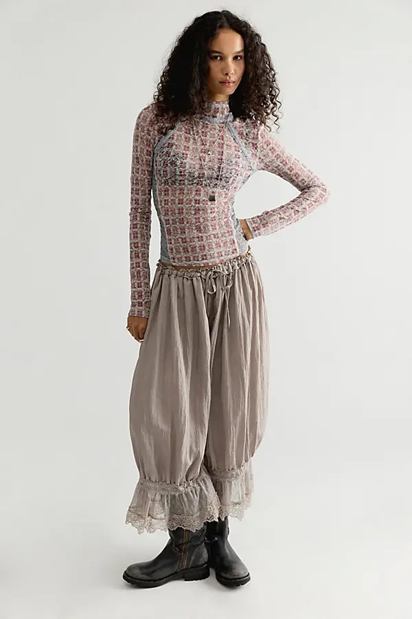 Free People Lyric Sheer Lace Long Sleeve Turtleneck Top - Tea Combo