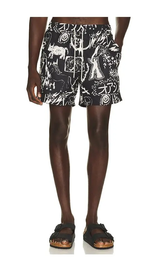 Oas Gensou Printed Swim Shorts - Black