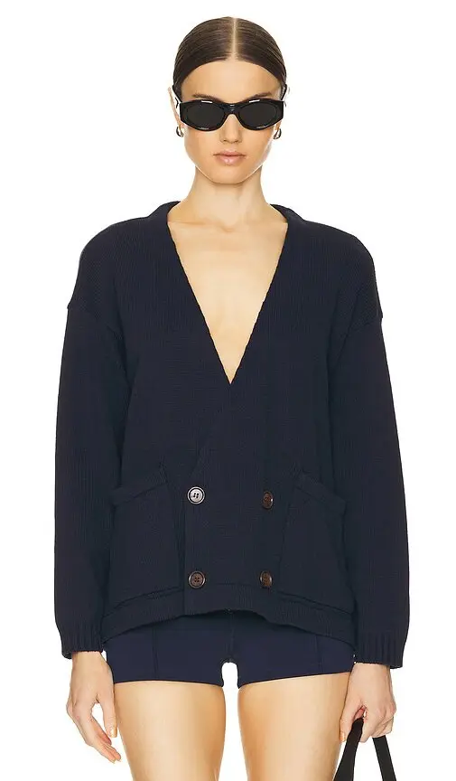 FOUND Double Breasted Knit Cardigan - Blue