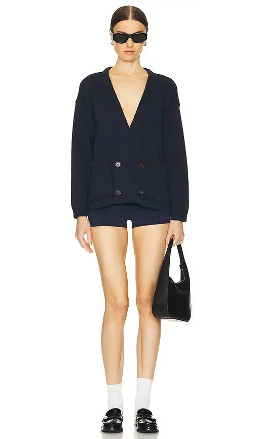 FOUND Double Breasted Knit Cardigan - Blue