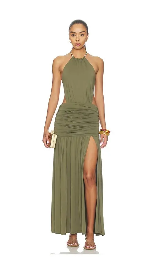 RUNAWAY THE LABEL Imelda High Neck Maxi Dress - Olive