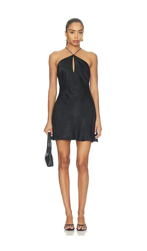 For Love & Lemons Adrift Satin Halter Mini Dress - Black