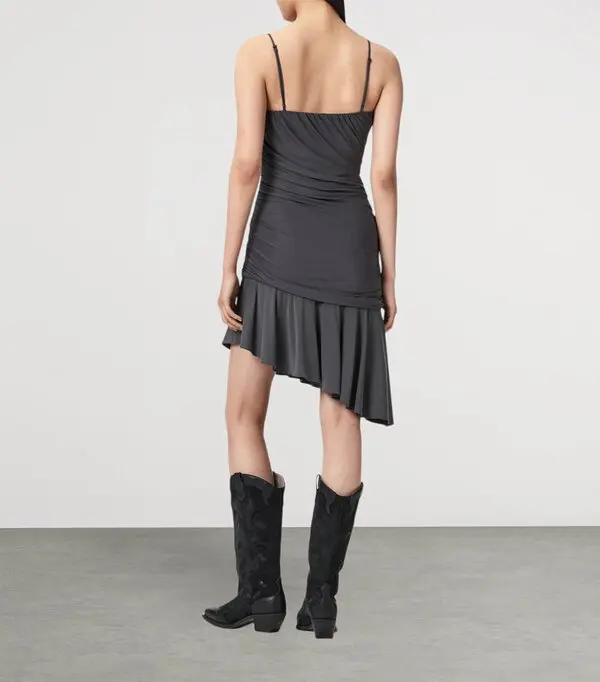 ALLSAINTS Sophia Ruched Asymmetric Mini Dress