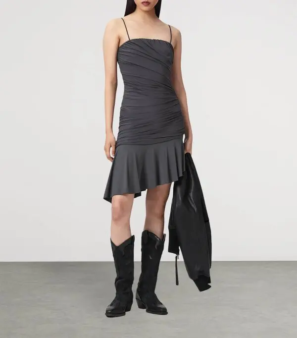 ALLSAINTS Sophia Ruched Asymmetric Mini Dress