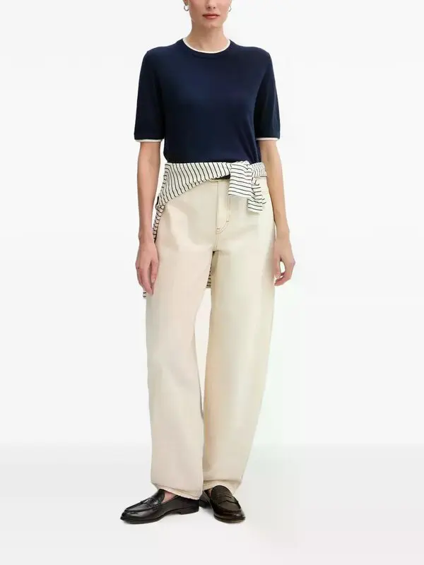 BENETTON Fine Knit Contrast Trim Short-sleeve Sweater
