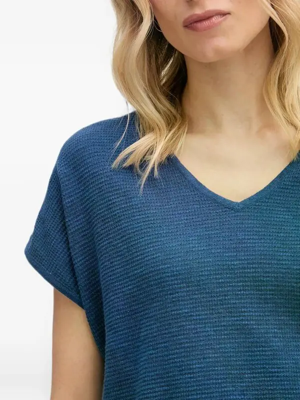 BENETTON V-neck Short-sleeve Waffle Knit Sweater