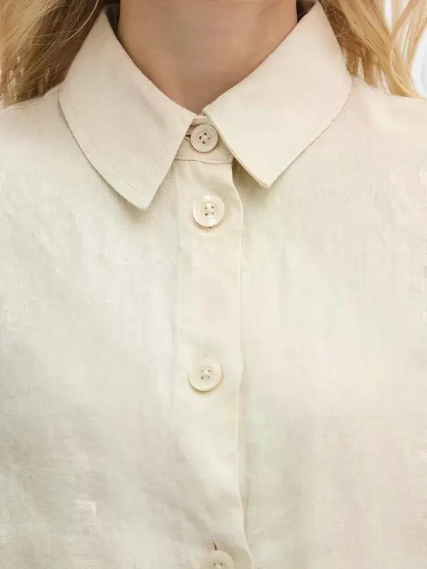 BENETTON Linen Button-fastening Short-sleeve Shirt