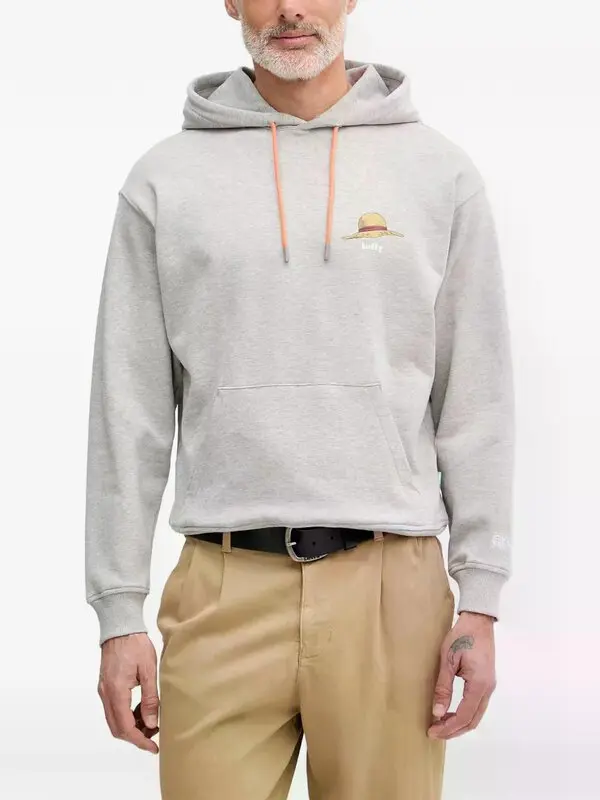 BENETTON Graphic Print Drawstring Hoodie - Grey