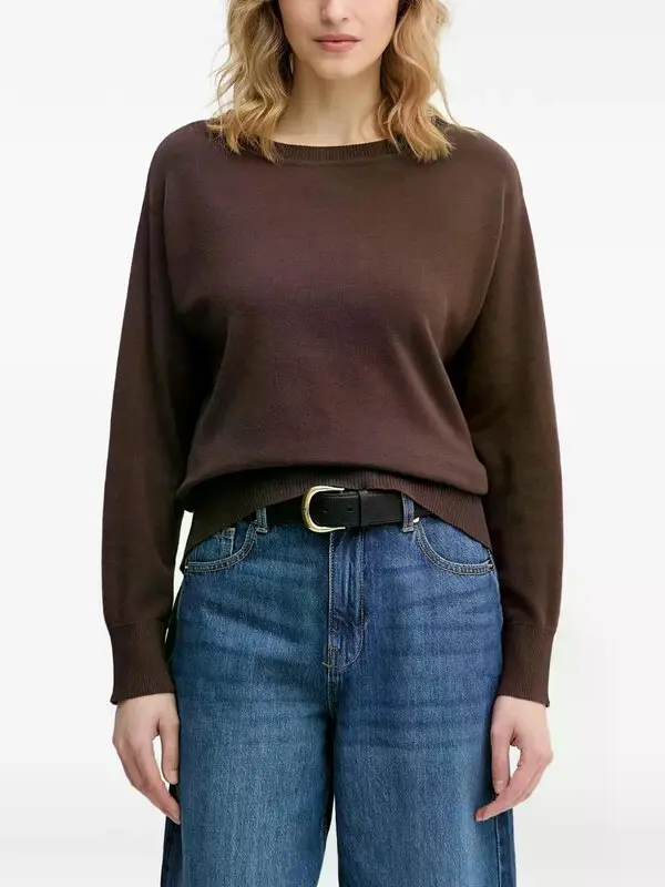 BENETTON Ribbed Trim Fine Knit Sweater - Brown