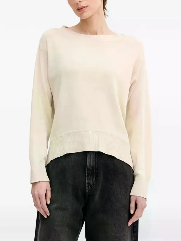 BENETTON Fine Knit Ribbed Trim Sweater - Neutrals
