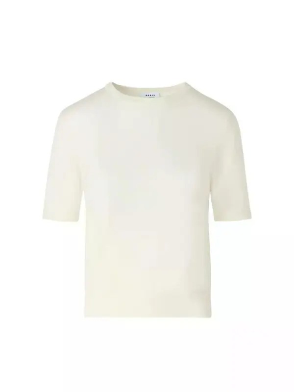 Akris Cream Fine Knit Short Sleeve Crewneck Sweater