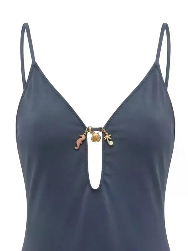 MC2 SAINT BARTH Charcoal Grey V-neck Swimsuit With Charm Detail